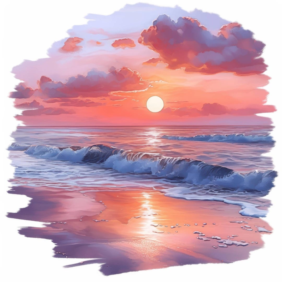 14 Beach Sunset Clipart Bundle, Printable Watercolor Sunset Over Beach ...