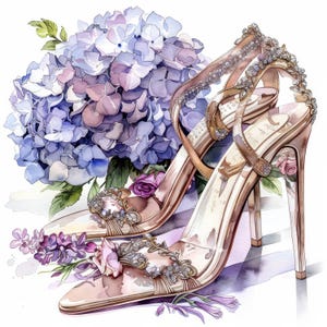 16 Floral Prom Shoes Watercolor Clipart Bundle, High Heels Clipart ...