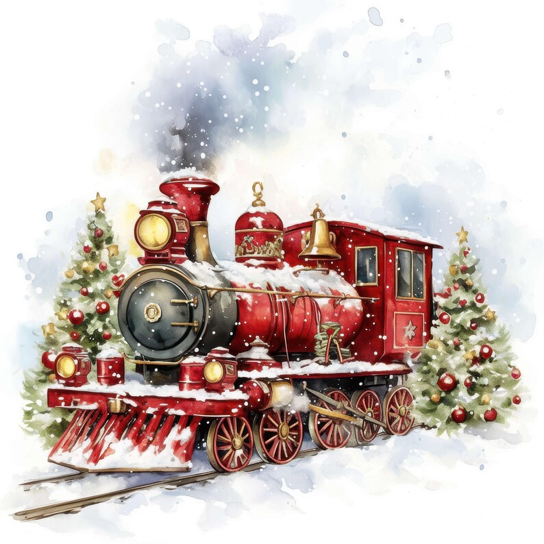 11 Christmas Train Clipart Set, Winter Train Illustrations, Printable ...