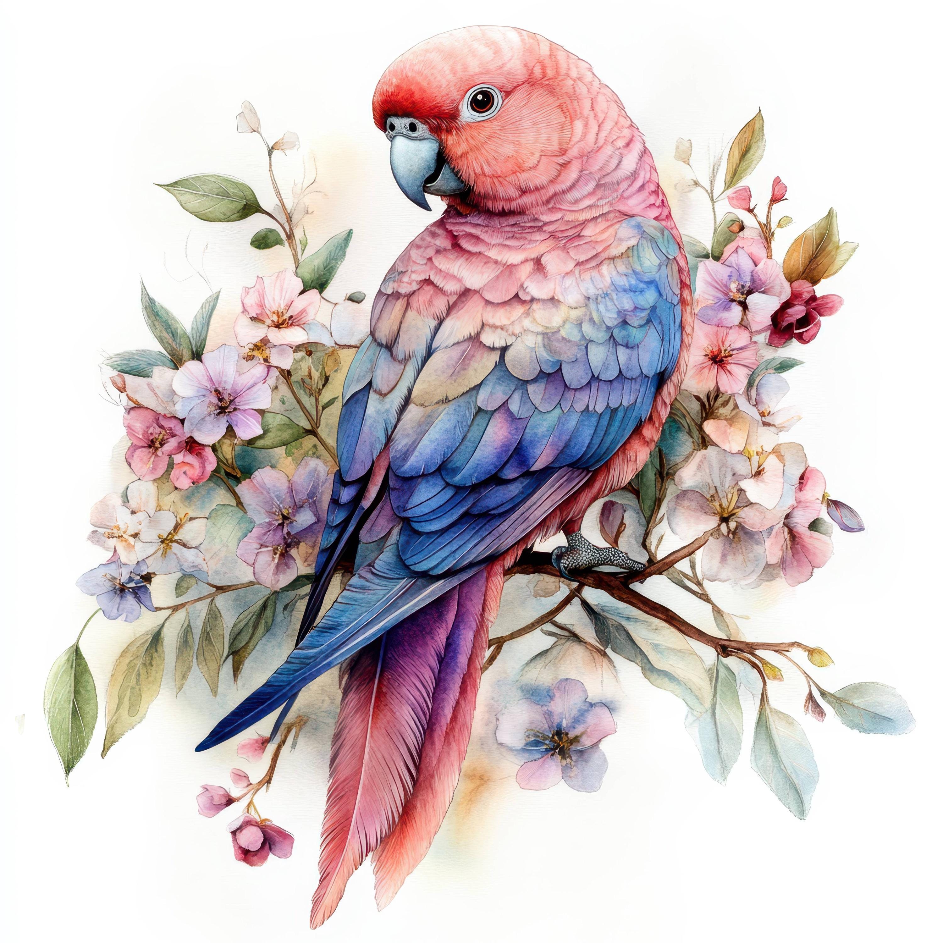 15 Charming Parrots Clipart Bundle, Floral Lorikeet Illustration ...
