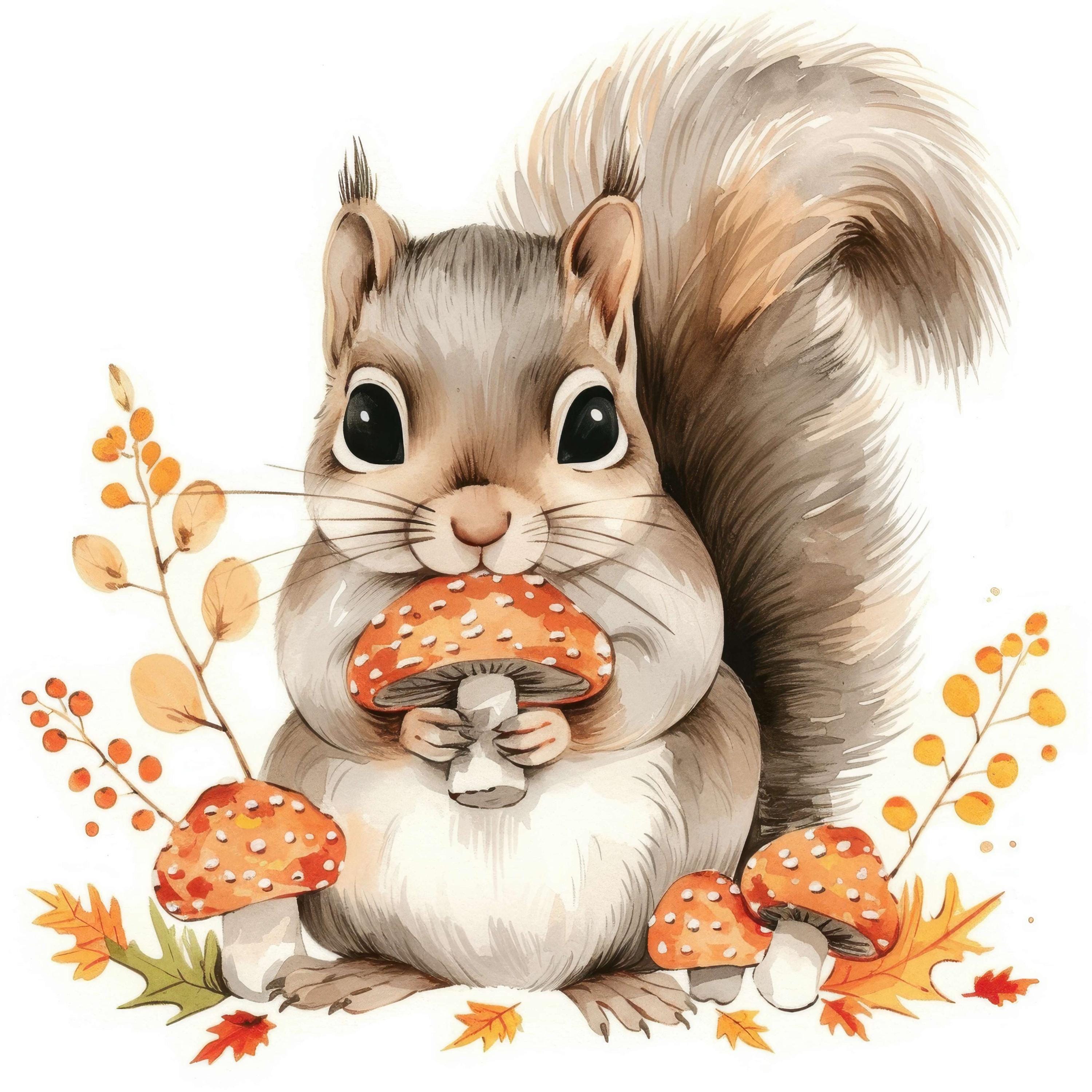 26 Autumn Squirrel Clipart Set, Printable Watercolor Clipart, High ...