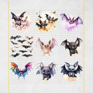 Watercolor Bats Clipart Bundle, Cute Bats Clipart Set, Spooky Bat ...