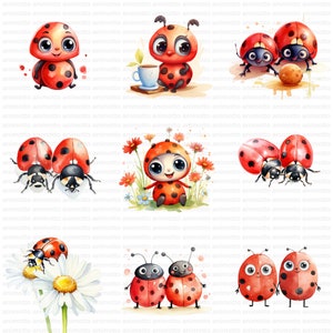 Watercolor Cute Ladybugs Clipart Bundle, Adorable Ladybug PNG Graphics ...