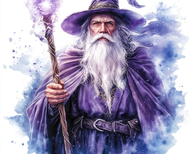 15 Old Wizard With Staff Clipart Bundle, Printable Watercolor Magician ...