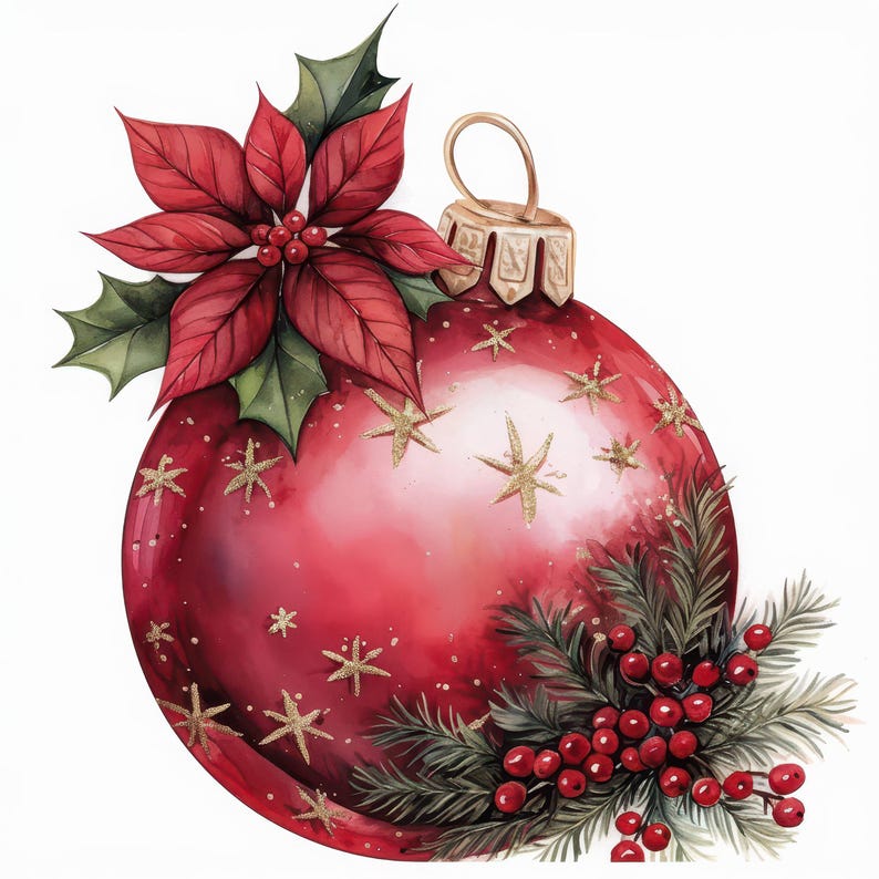 18 Christmas Bauble Clipart Bundle, Red Bauble Print Illustration ...