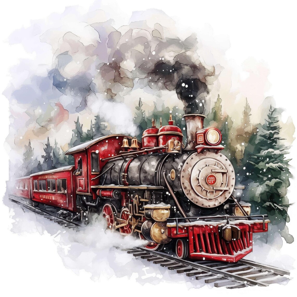 11 Christmas Train Clipart Set, Winter Train Illustrations, Printable ...