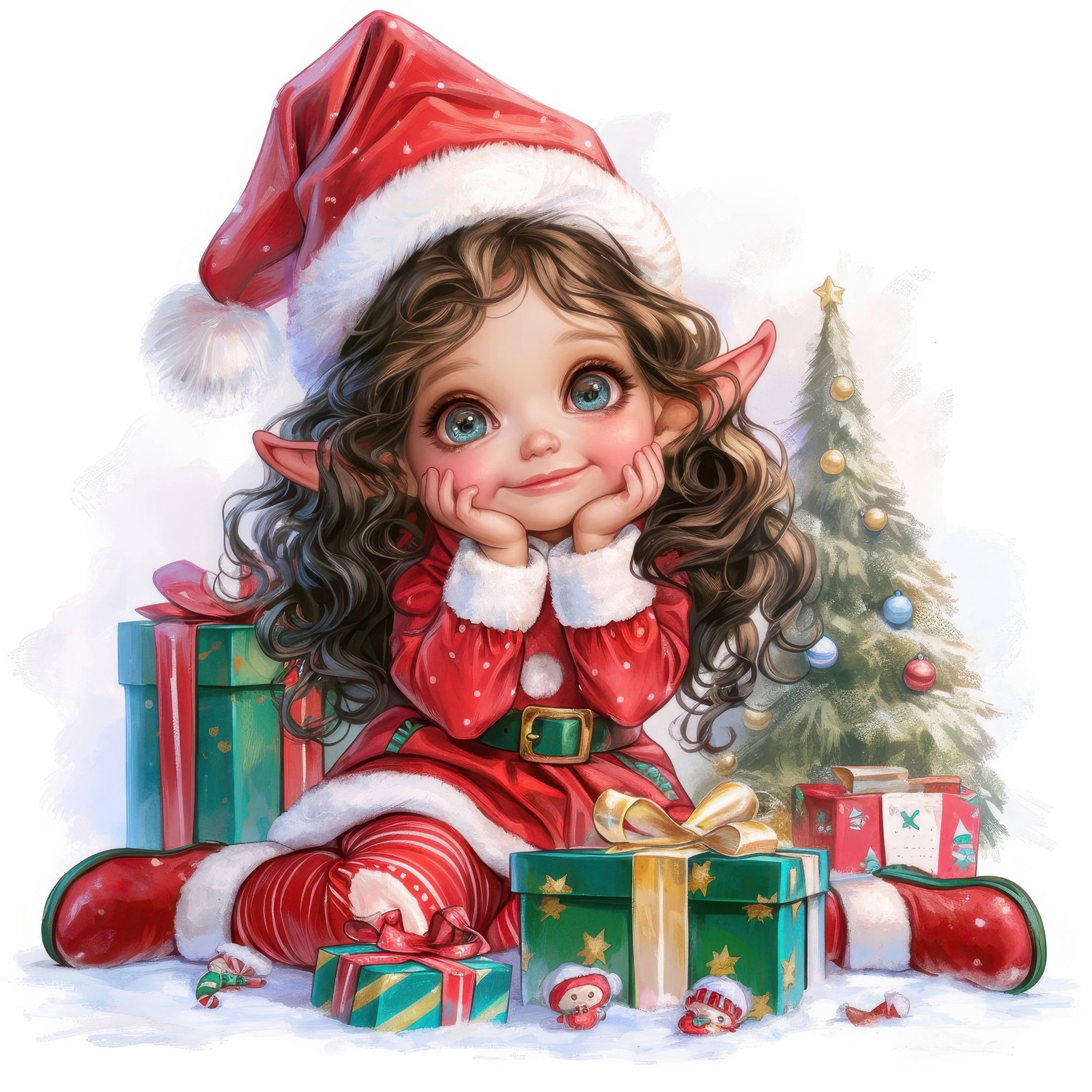 18 Christmas Elf Clipart Bundle Set, Printable Watercolor Clipart ...
