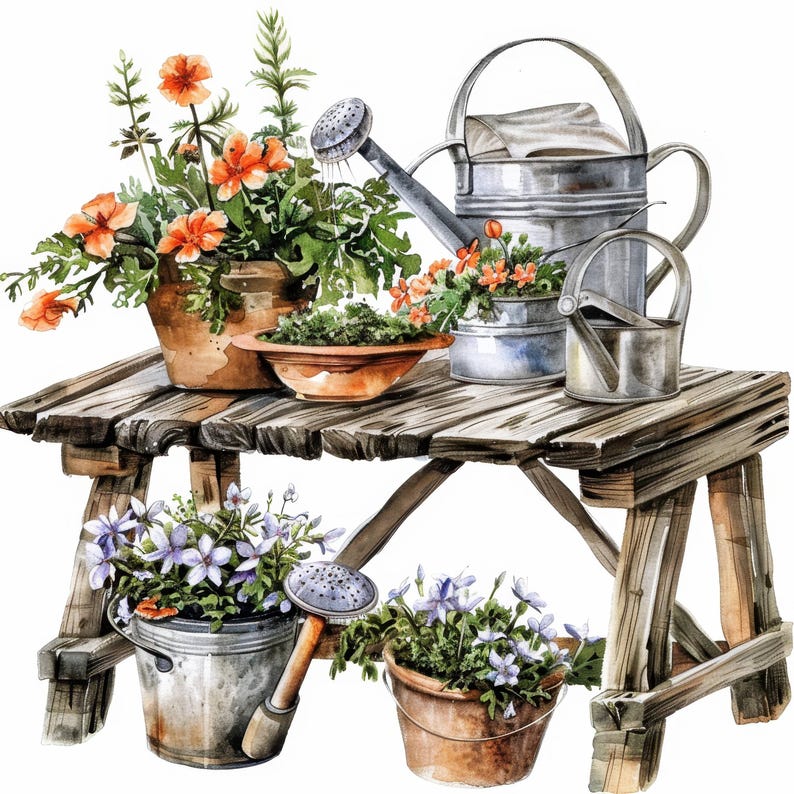 11 Vintage Gardening Tools Clipart Bundle, Gardener Illustrations ...