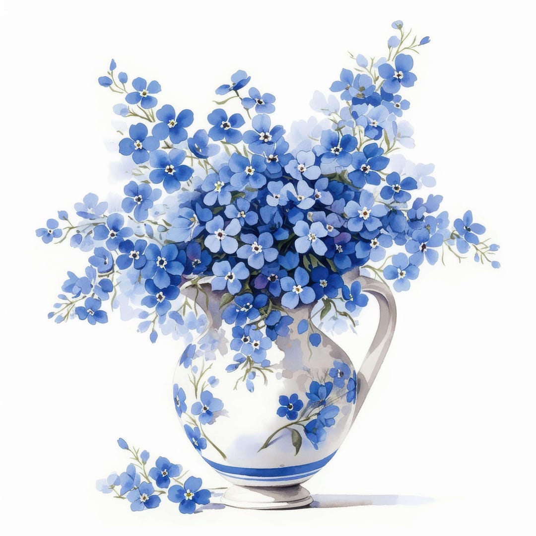 11 Blue Flower Clipart Set, Forget Me Not Illustration, Printable ...