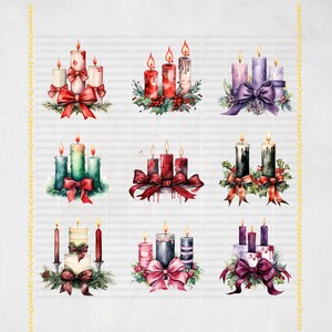 Watercolor Christmas Candles Clipart Bundle, Festive Candle Images ...