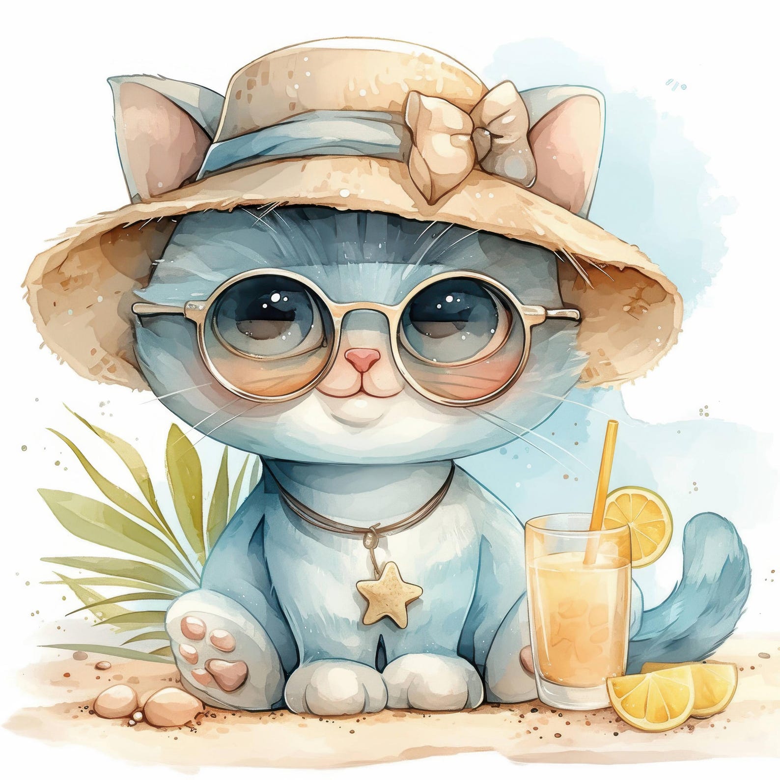 10 Summer Cats Clipart Bundle, Printable Watercolor Summer Kitten ...