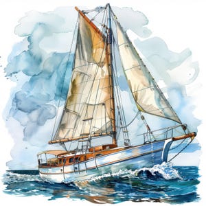 13 Sailboat Clipart Bundle, Printable Watercolor Ship on the Sea ...