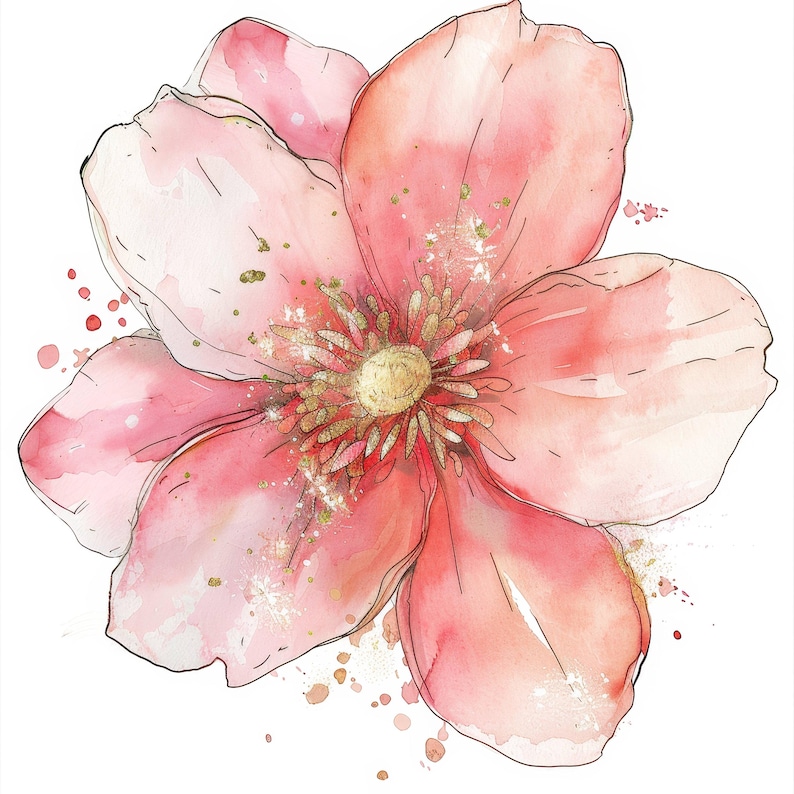 13 Abstract Flowers Clipart Bundle, Pink Gold Flower Illustrations ...