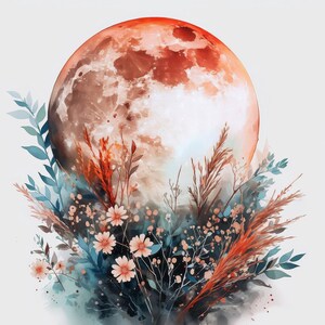 12 Fantasy Red Moon Clipart Bundle, Printable Watercolor Clipart, High ...