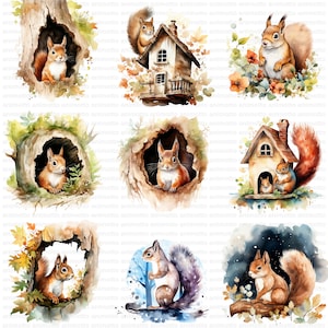 Watercolor Squirrels Clipart Bundle, Happy Squirrel PNG Graphics ...