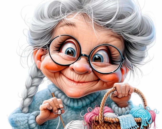 Senior Lady Playing Bingo 12 PNG Funny Comics Cartoon Illustration ...