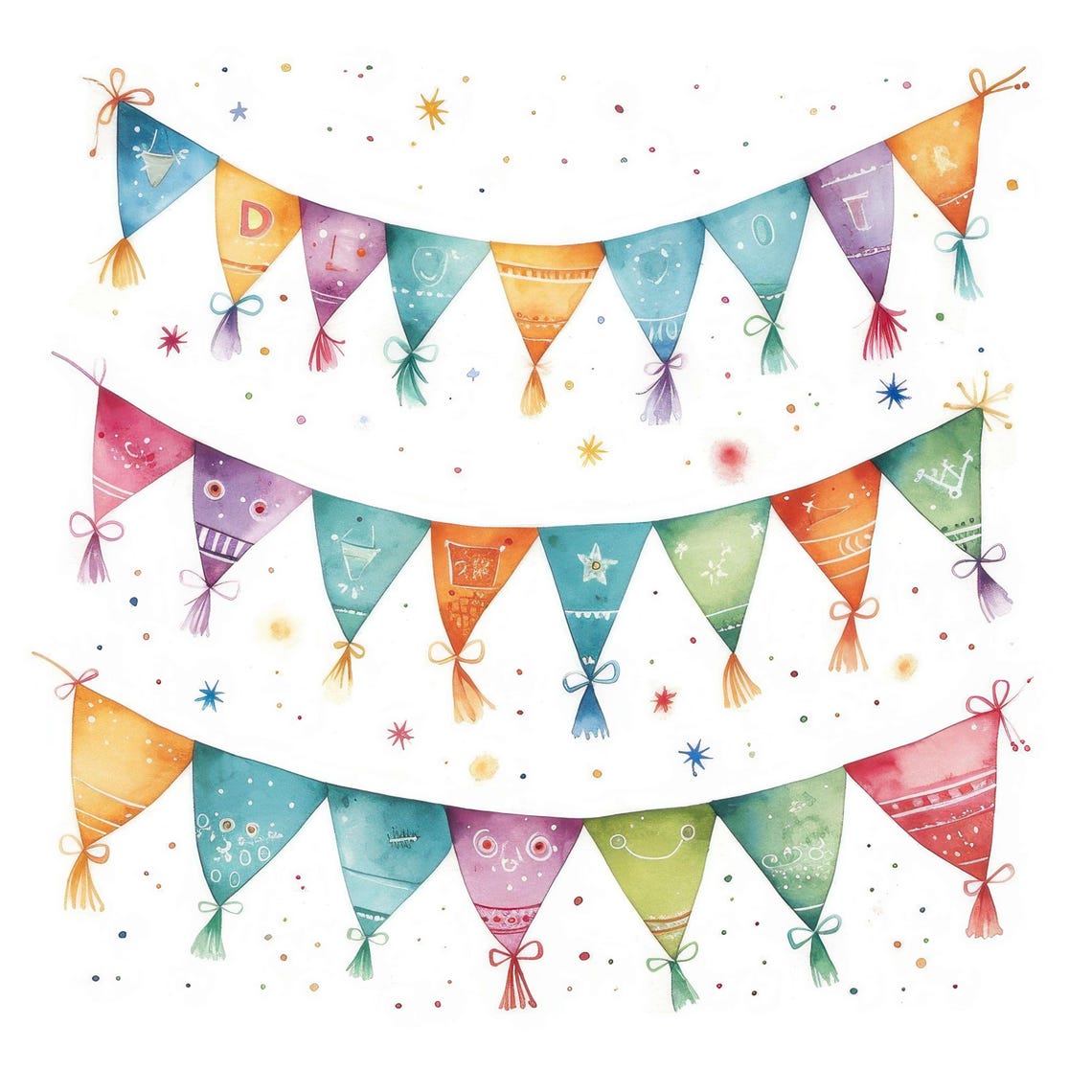 16 Party Bunting Clipart Set, Printable Watercolor Party Clipart, High ...