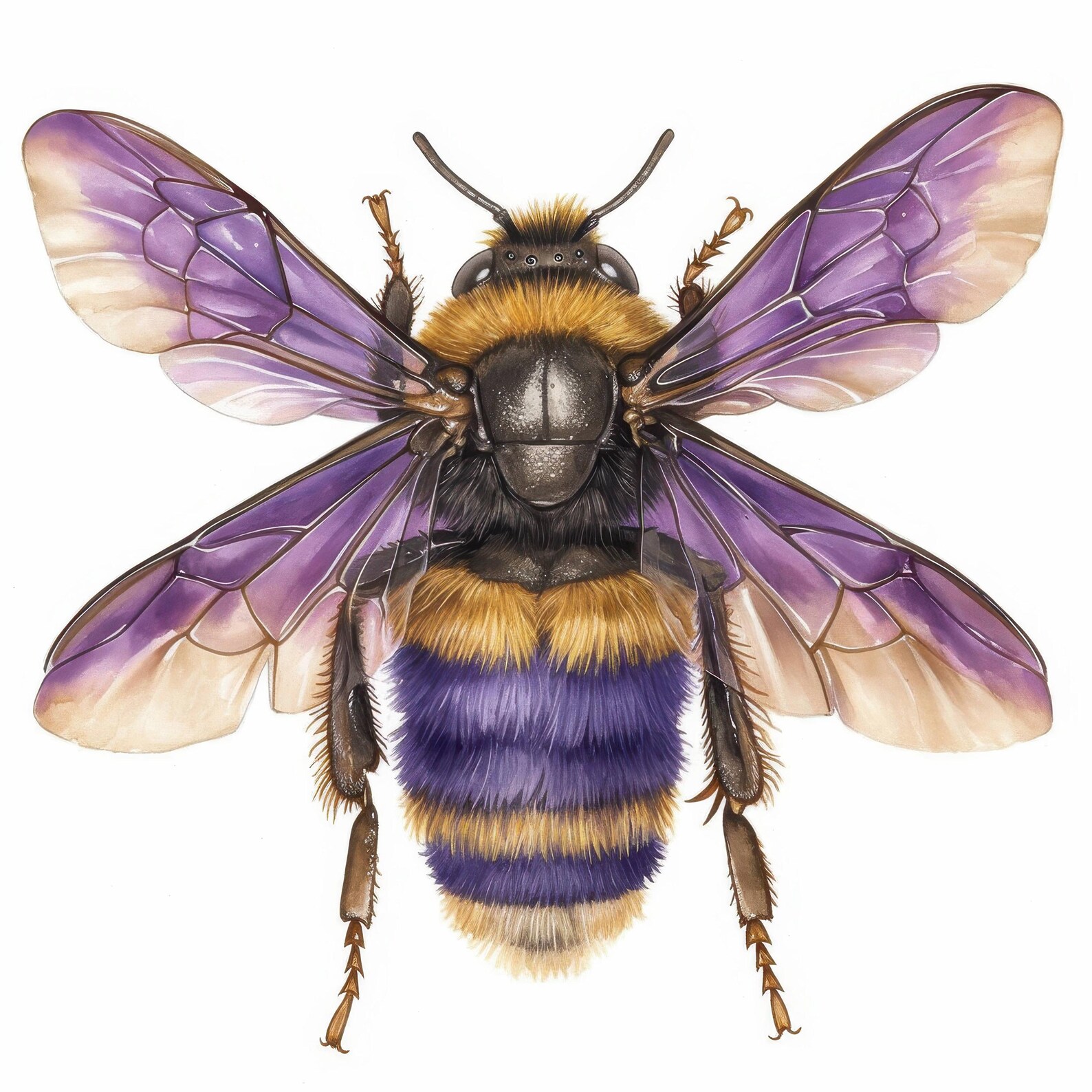 12 Jewelled Purple Bees Clipart, Bee Illustration, Printable Watercolor ...