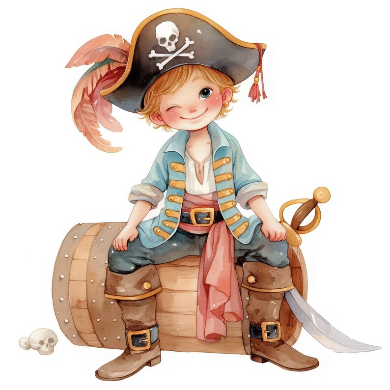 13 Cute Pirates Clipart Set, Cartoon Pirate Illustrations, Printable ...