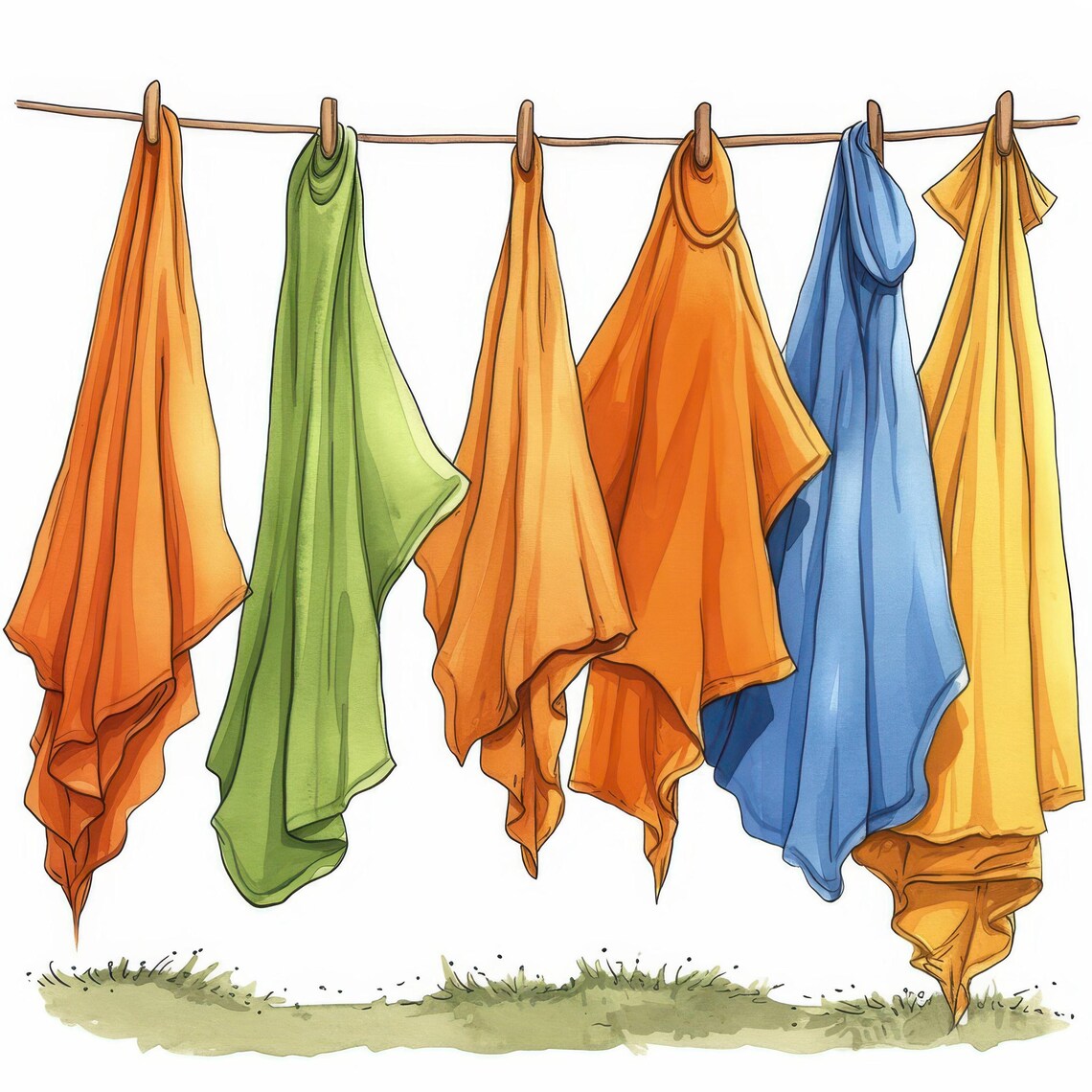 14 Clothesline Clothes Clipart Bundle, Laundry Images Illustrations ...