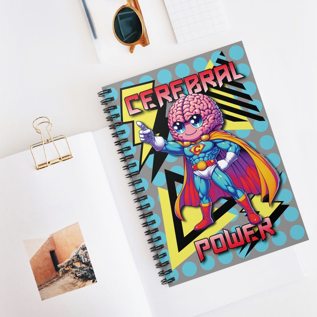 Cerebral Power Spiral Notebook, Superhero Brain Graphic, School Notepad ...