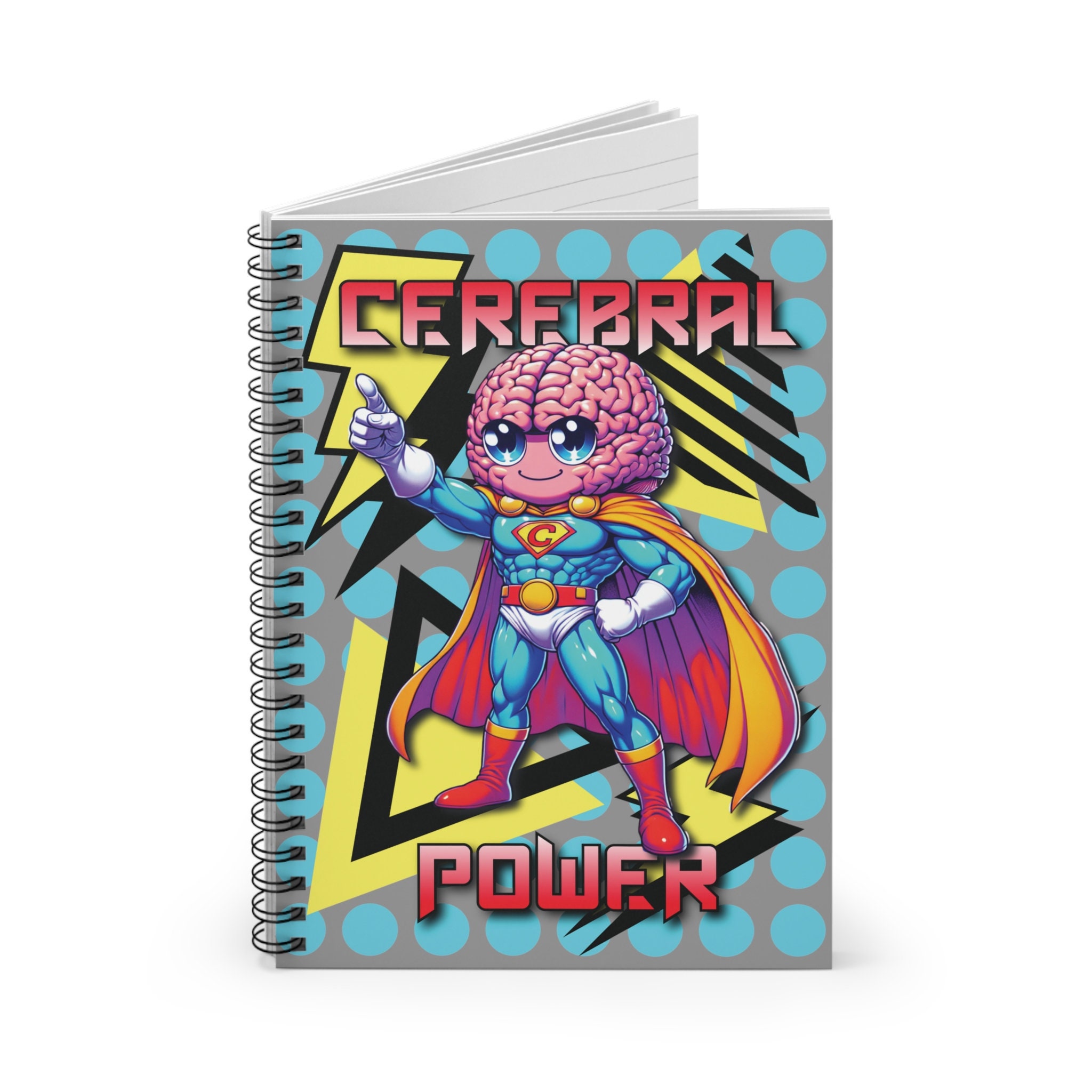 Cerebral Power Spiral Notebook, Superhero Brain Graphic, School Notepad, Idea Planner, Personal ...