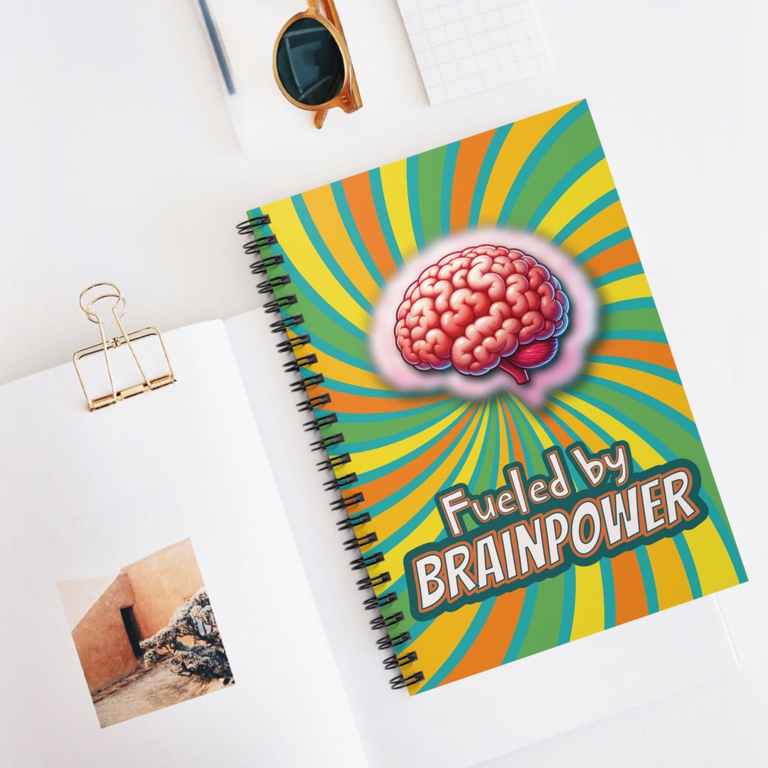 Fueled by Brainpower Spiral Notebook, Groovy Brain Graphic, School Note ...