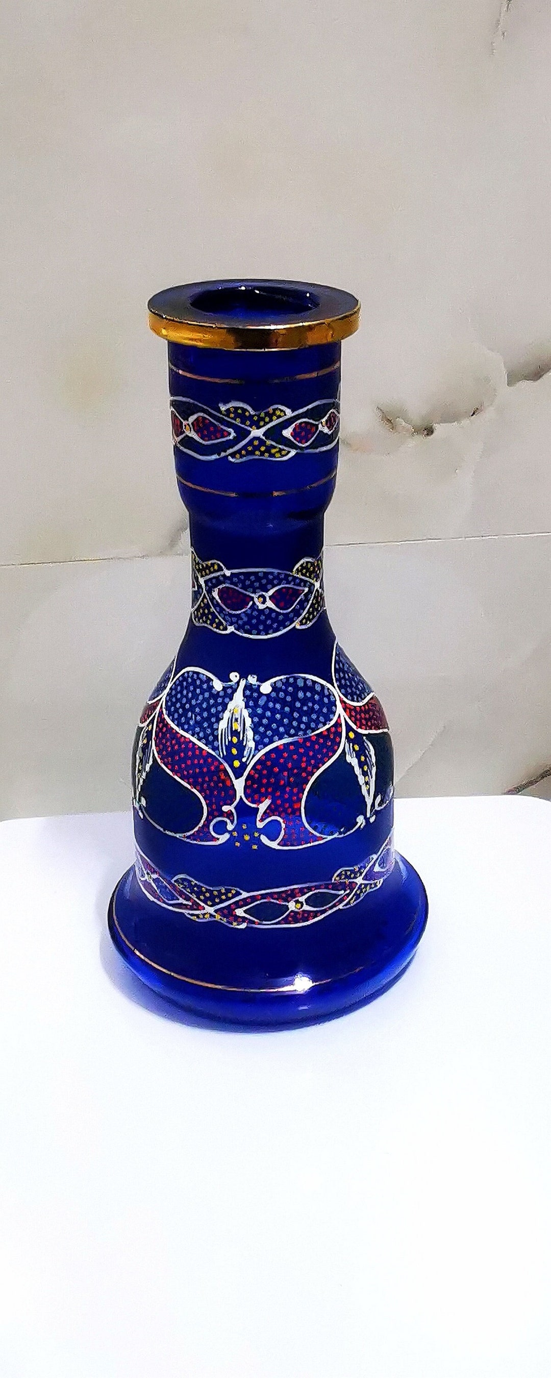 Vintage, 1980s Cobalt Blue Glass Persian-syrian Hookah Base ...