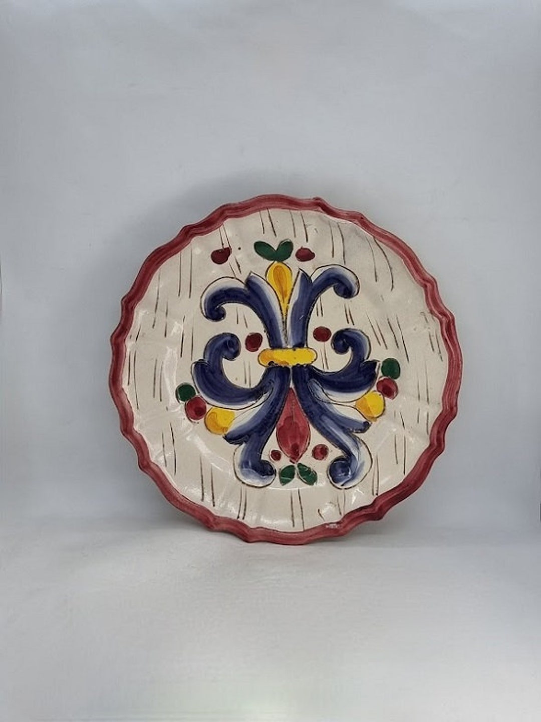 Old Majolica Incised Pattern Pottery Wall Platte, 1940s, Handmade, Rare ...