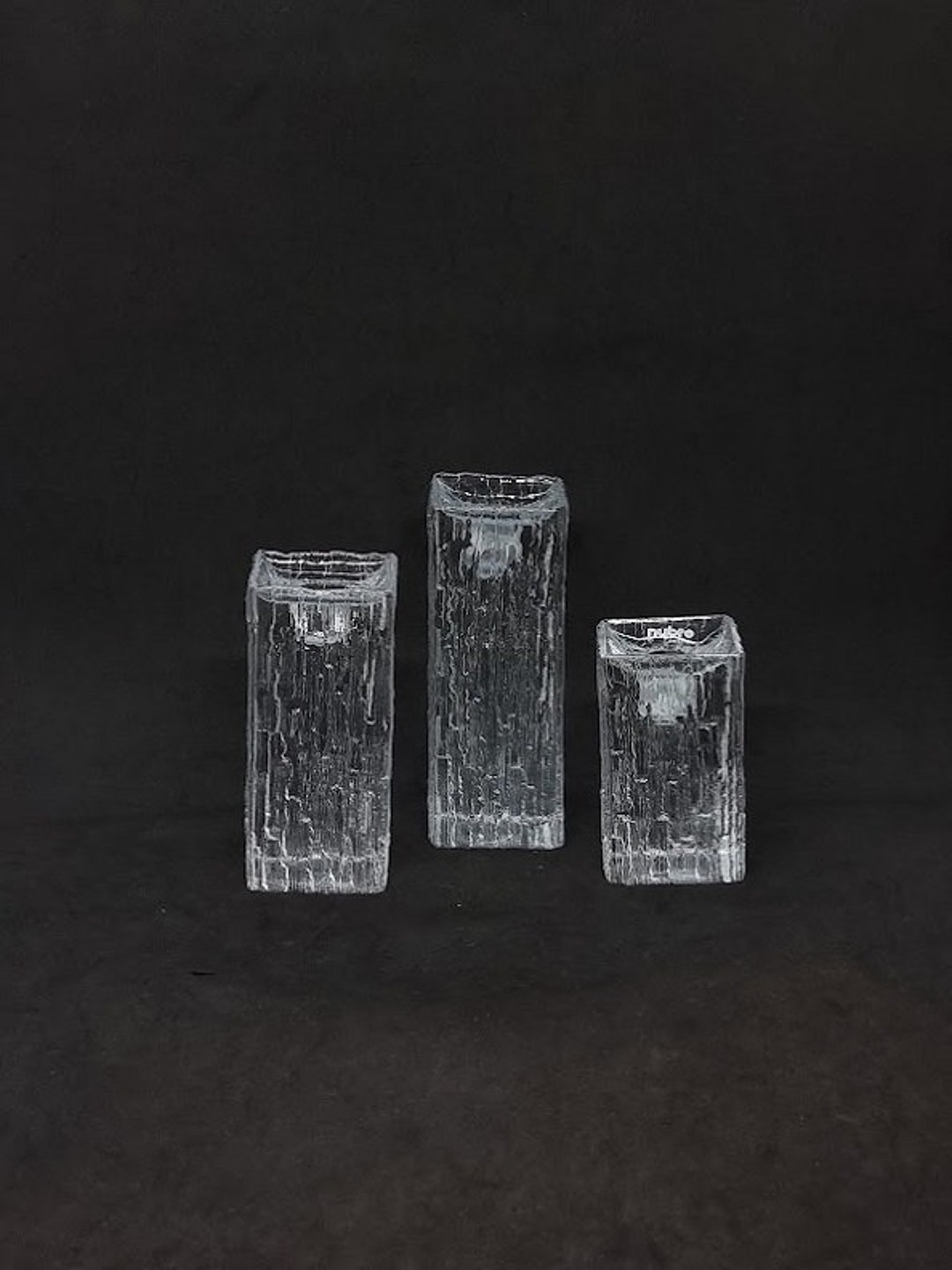 Vintage Set of 3 Nybro Sweden Crystal Glass Candlestick Holders, 1960s ...