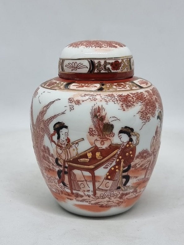 Rare Vintage Asian Japanese Ginger Jar With Handpainted Geisha Girls ...