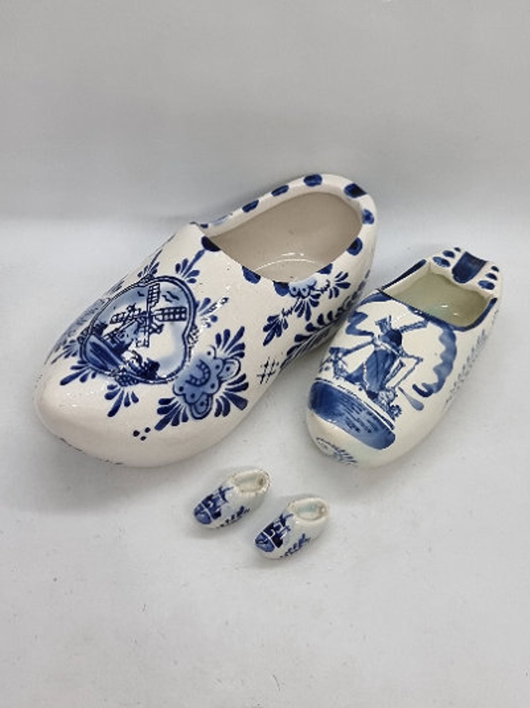 Vintage Set of 4 Delft Blue Hand-painted Ceramic Shoes. Made in Holland ...