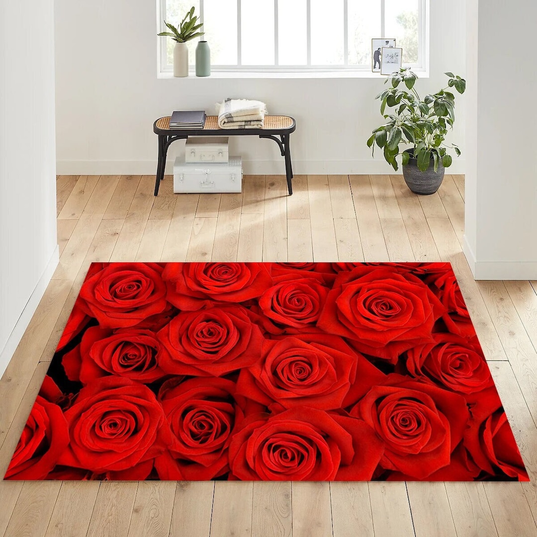 Rose Rug, Red Rose Rug, Rose Pattern Rug, Red Roses Pattern Rug ...