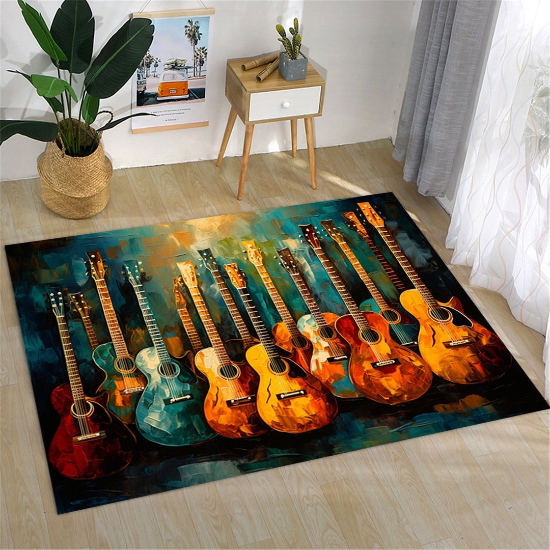 Guitar Rug, Classic Guitars Rug, Colorful Guitar Rug, Instrument Rug ...