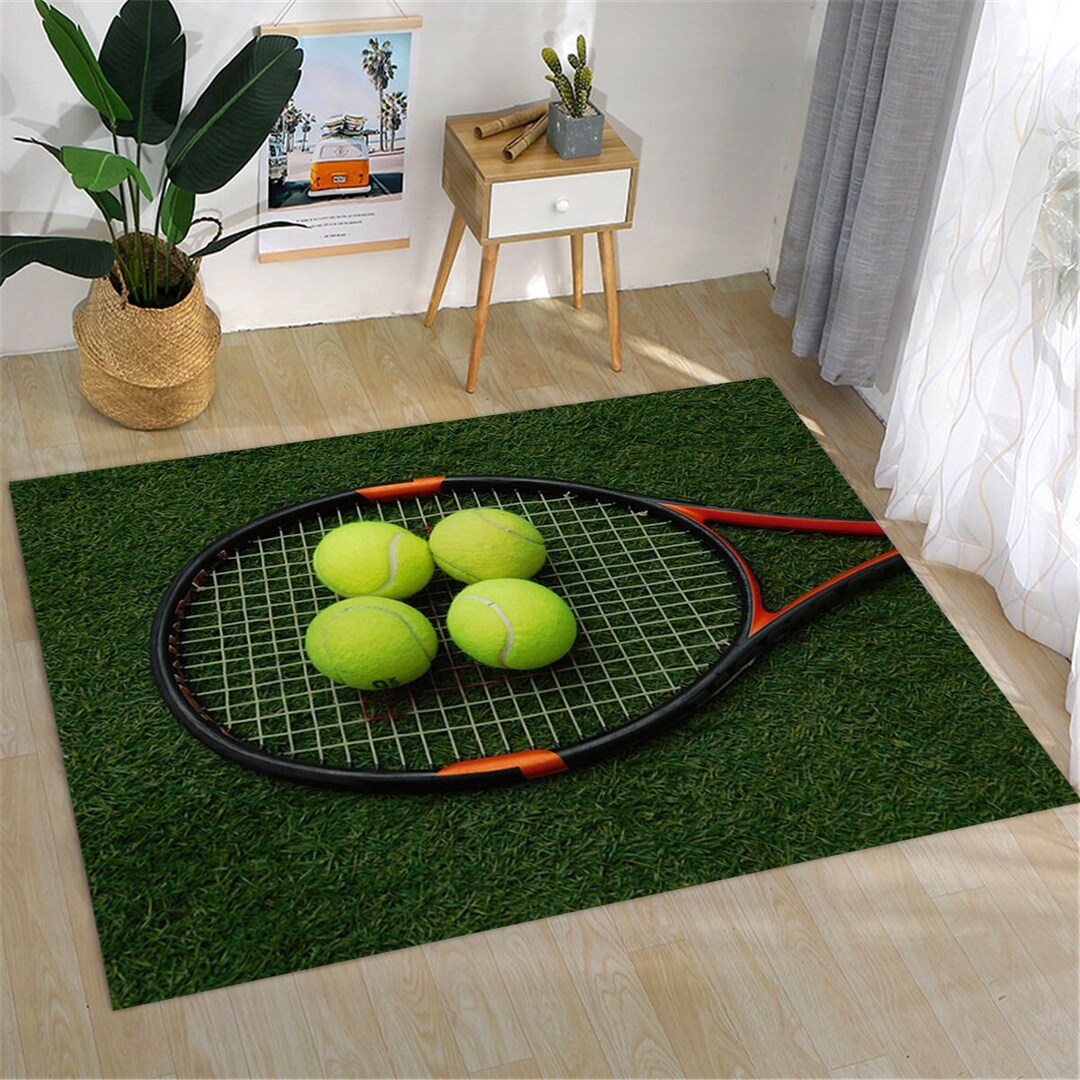 Tennis Rug, Tennis Ball Rug, Ball Rug, Tennis Court Rug, Racket Rug ...