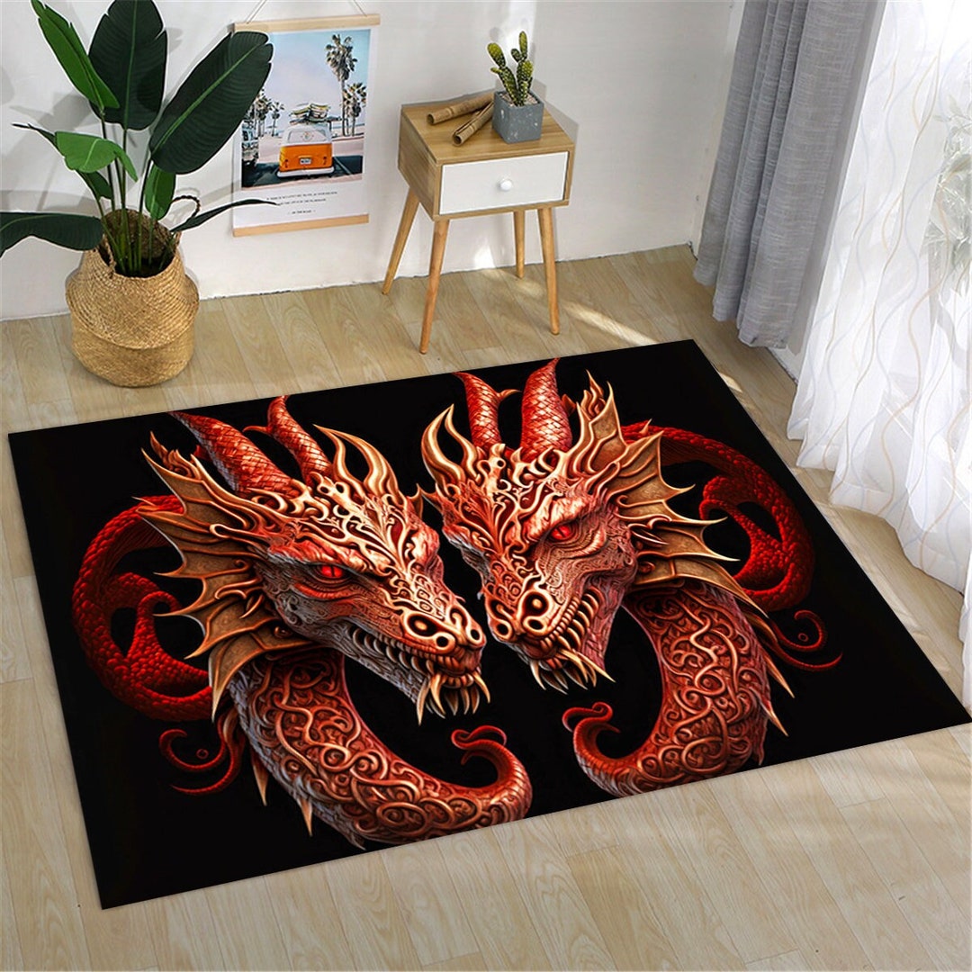 Dragons Rug, Red Dragons Rug, Two Heads Red Dragons Rug, Mystical Sign ...