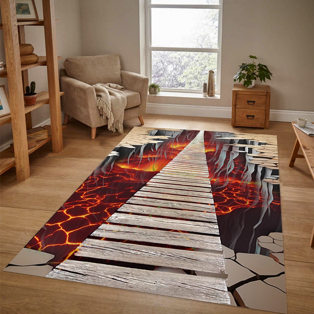 Lava Rug, Hot Lava Rug, Lava Pattern Rug, Wooden Stairs Rug, Huge Crack ...