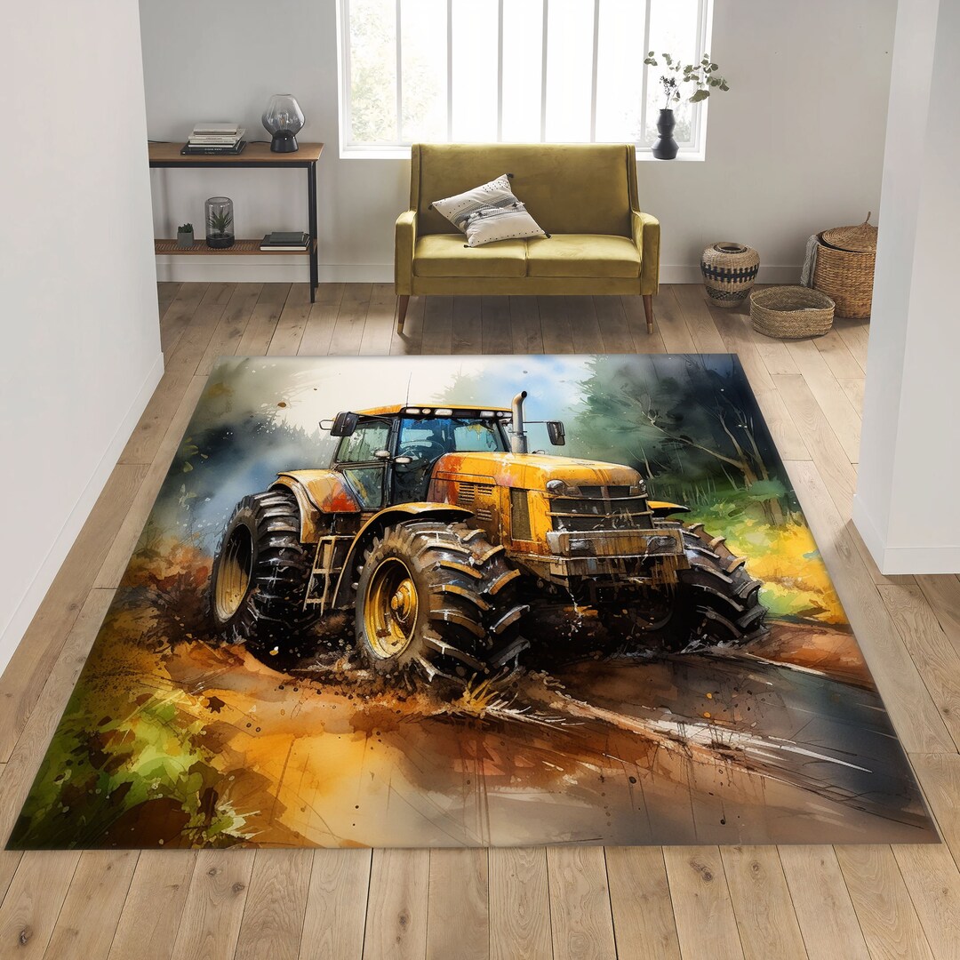 Watercolour Tractor Rug, Tractor Rug, Construction Machines Rug ...