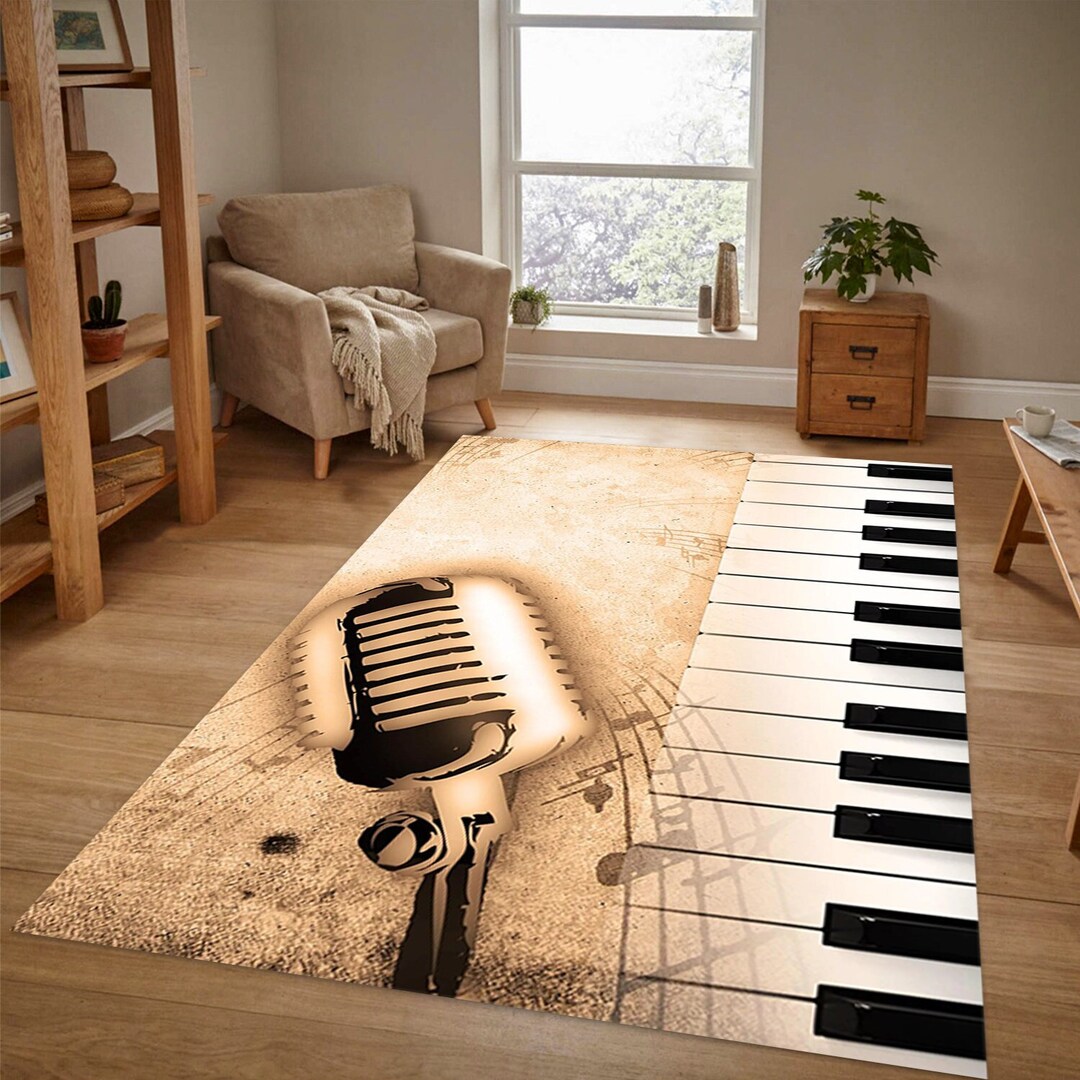 Piano Rug, Microphone Rug, Studio Microphone Rug, Instrument Rug, Music ...