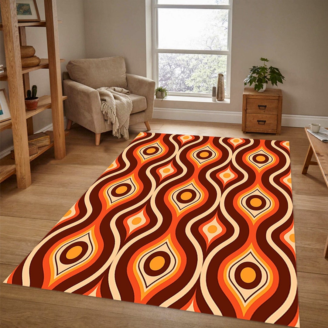 Retro Rug, Retro Groovy Rug, Groovy Patterned Rug, Hippie Rug, Modern ...