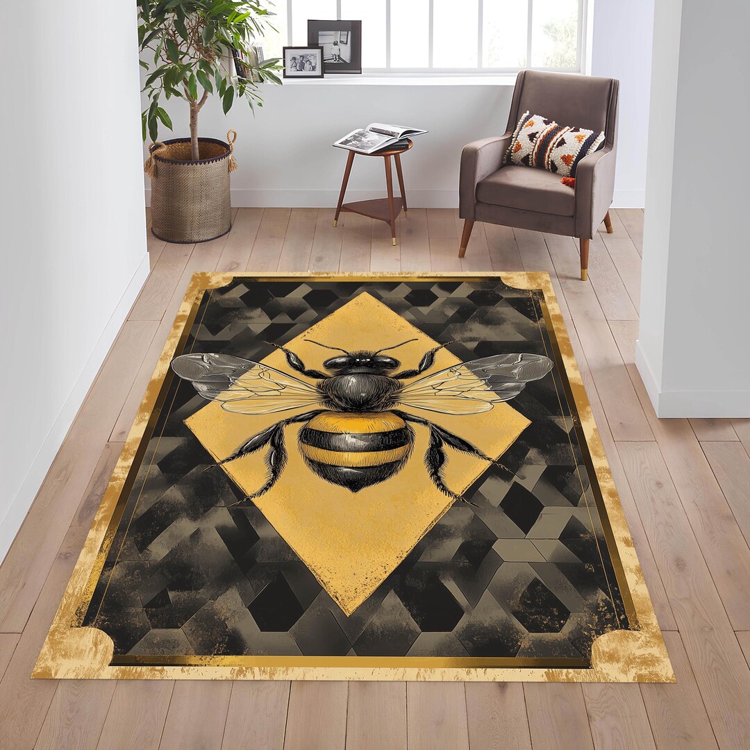 Bee Rug, Bee Pattern Rug, Honeycomb Rug, Honeycomb Pattern Rug, Gold ...
