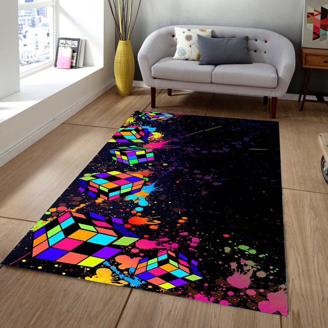 Cube Rug, Colorful Cube Rug, Teen Room Rug, Living Room Rug, Vertical ...