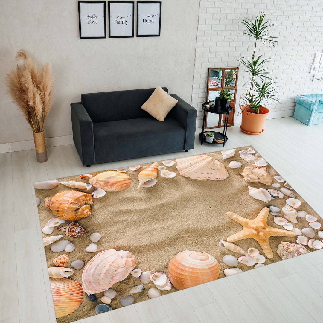 Sea Shell Rug, Starfish Rug, Sea Sand Rug, Sand Rug, Beach Rug, Living ...