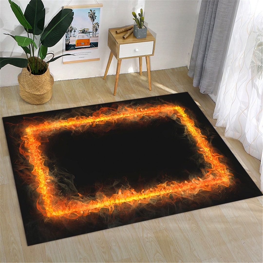 Flame Circle Rug, Flame Pattern Rug, Flaming Rug, Realistic Burning ...