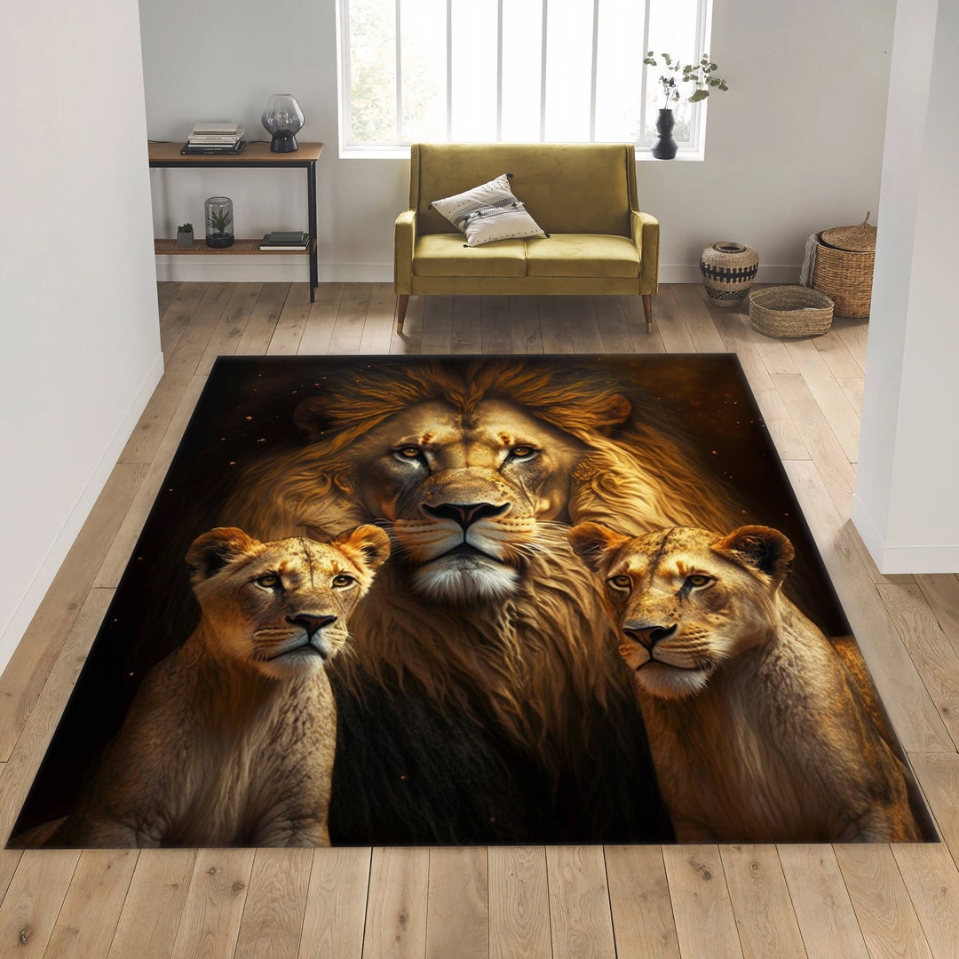 Lion Rug, Family Lion Rug, Animal Rug, Animal Decor Rug, Living Room ...