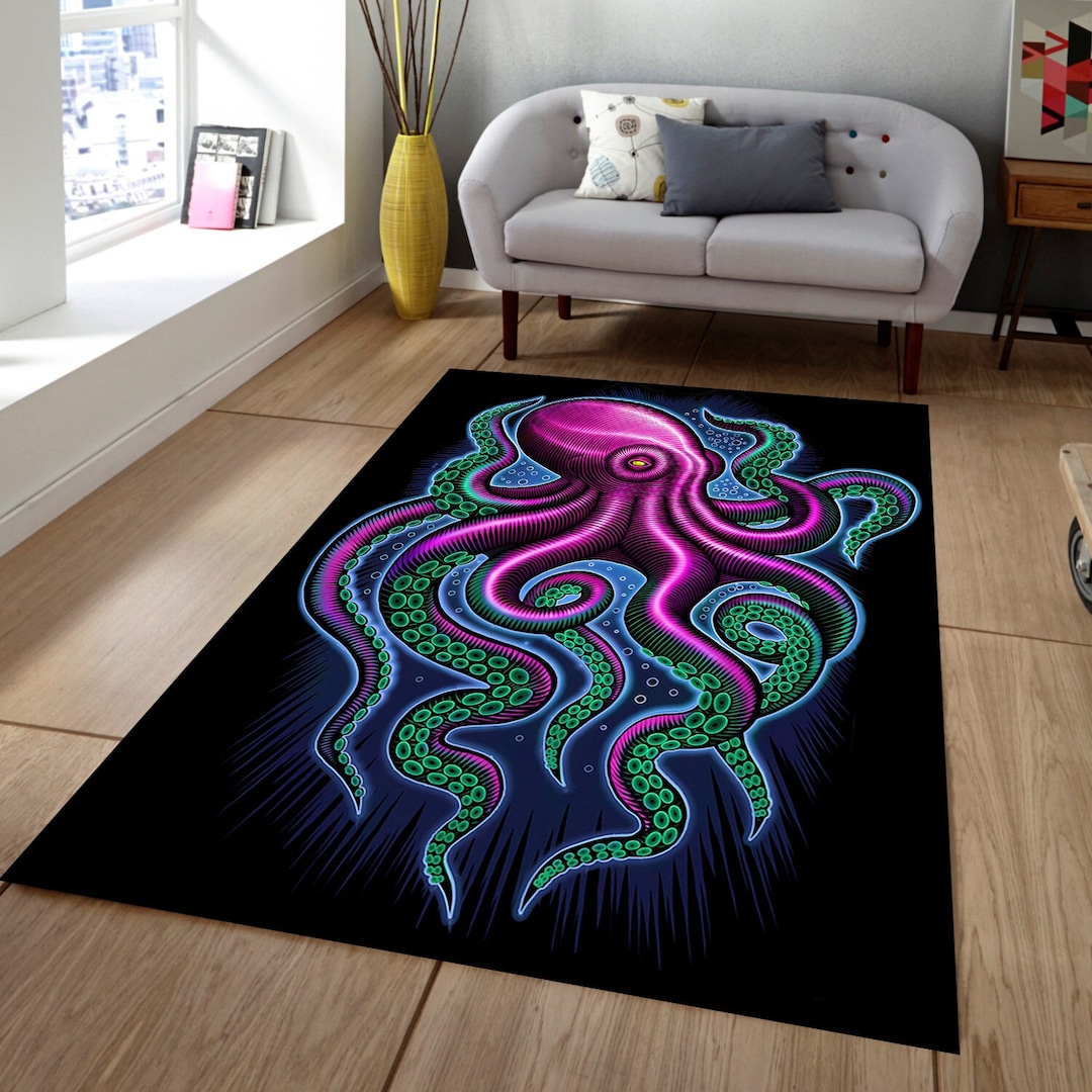 Purple Octopus Rug, Octopus Rug, Octopus Pattern Rug, Animal Decor Rug ...
