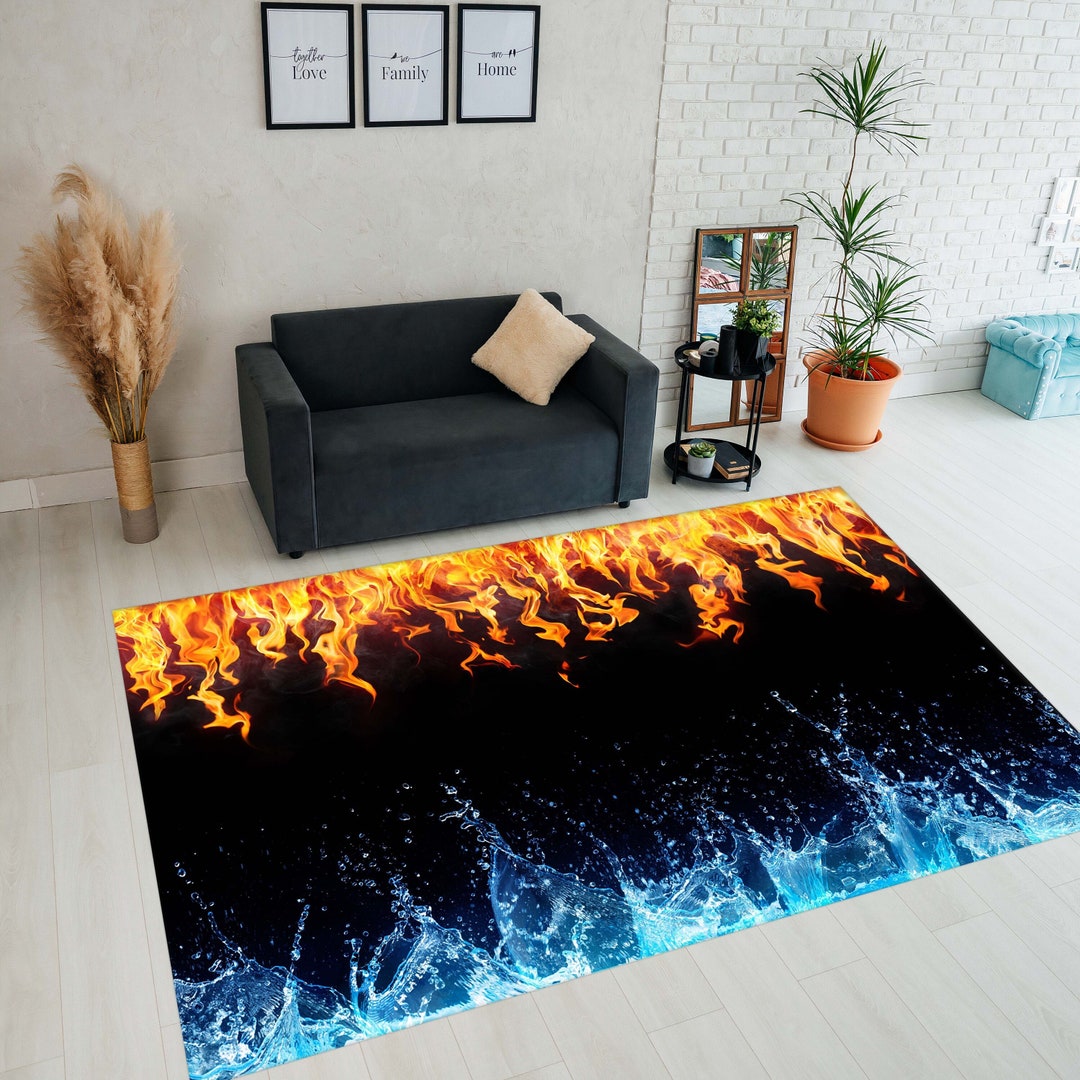 Fire and Water Rug, Flame Pattern Rug, Flaming Rug, Realistic Burning ...