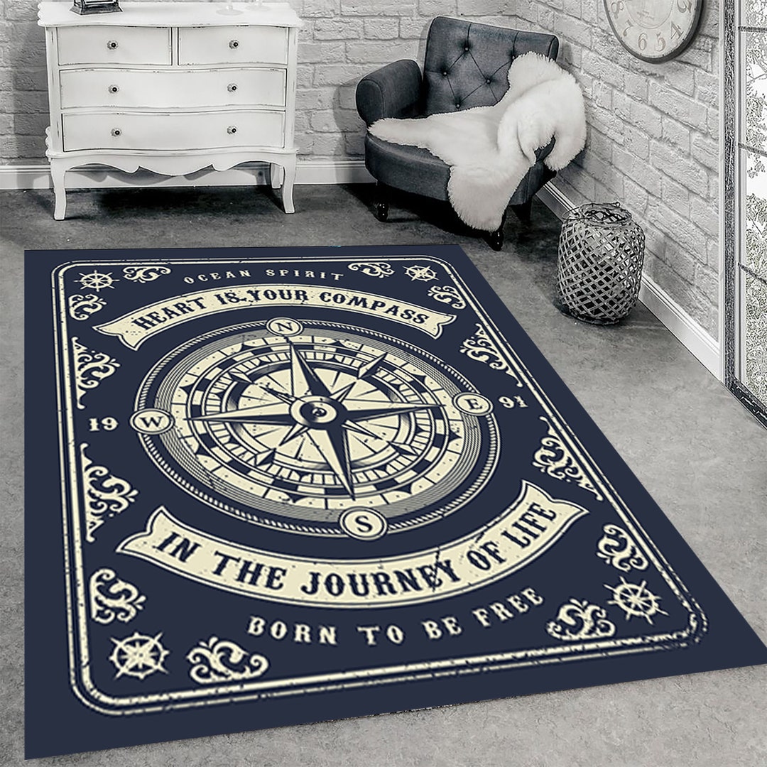 Compass Rug, Compass Pattern Rug, Nautical Rug, Living Room Rug ...