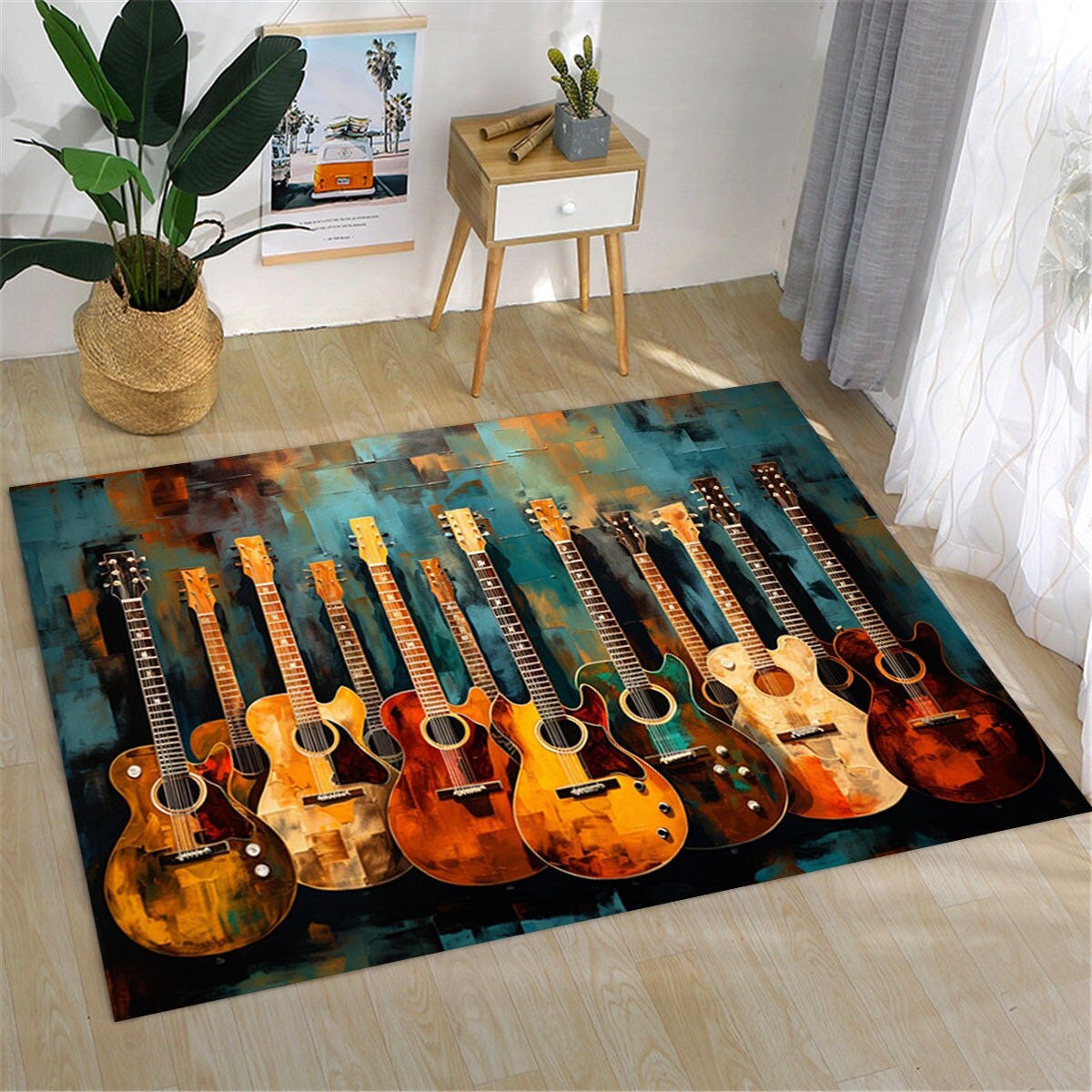Guitar Rug, Classic Guitars Rug, Colorful Guitar Rug, Instrument Rug ...