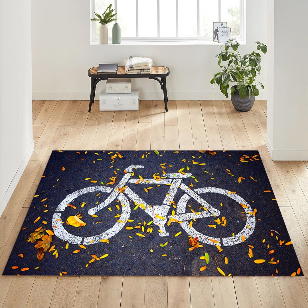 Bicycle Rug, Bike Rug, Bicycle Pattern Rug, Asphalt Pattern Rug ...